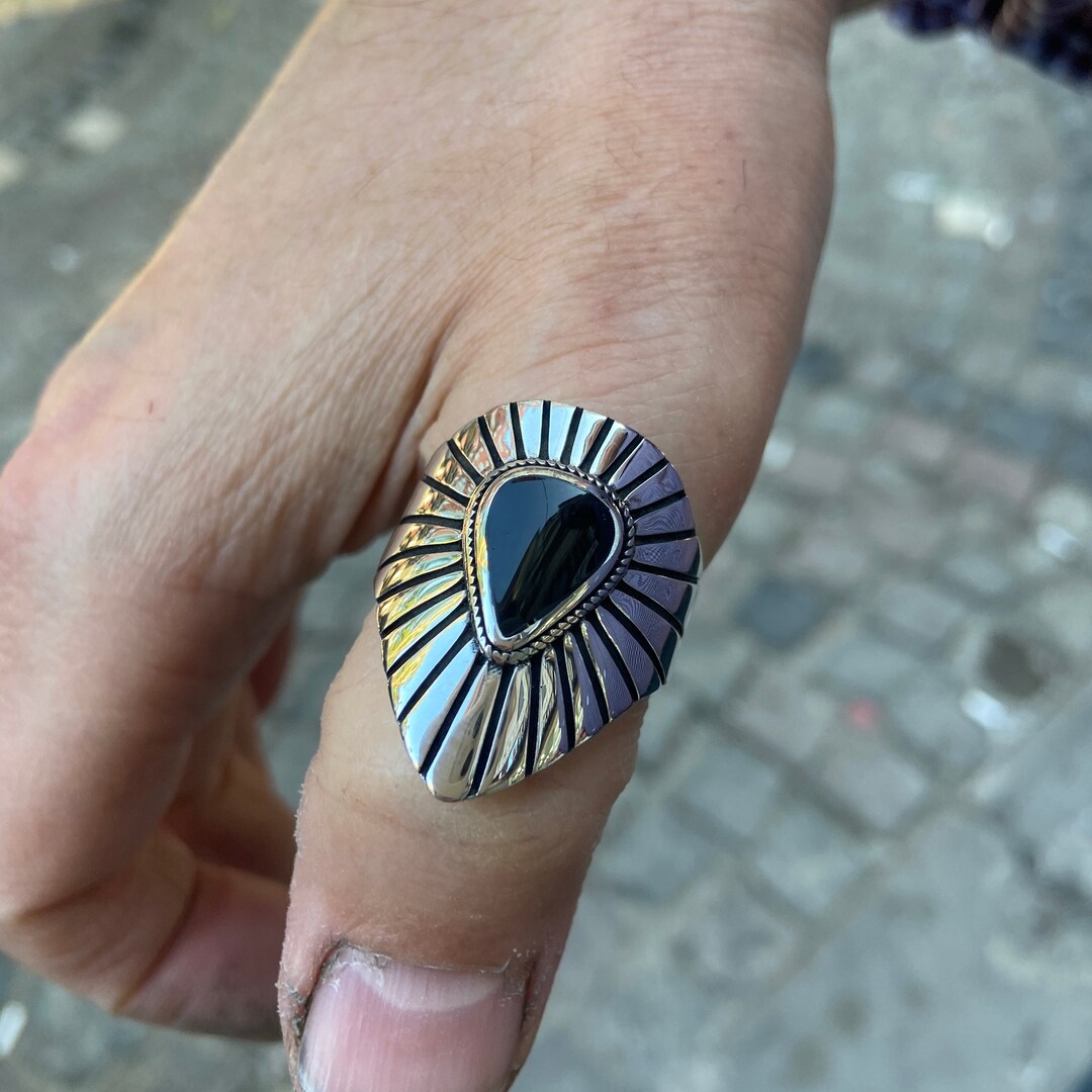 Men's Thumb Ring , Onyx Stone Viking Ring , Silver Zihgir Ring , Archer ...