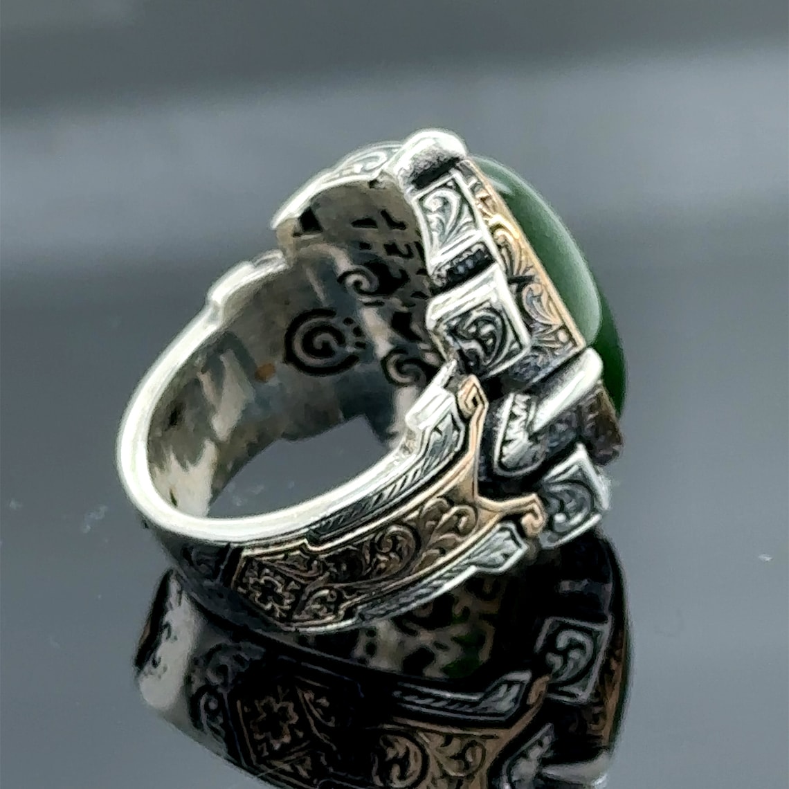 Silver Jade Stone Ring, Handmade Green Jade Ring, Men Silver Jade Ring ...