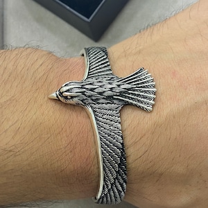 Silver Hawk Bracelet , Hawk Cuff Bracelet , Silver Wildlife Bracelet ...
