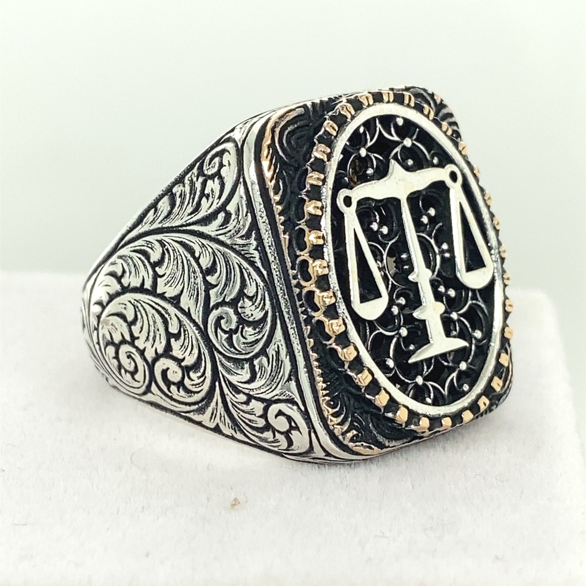 Silver Libra Ring , Libra Motif Ring , Man Handmade Ring , Lawyer Ring ...