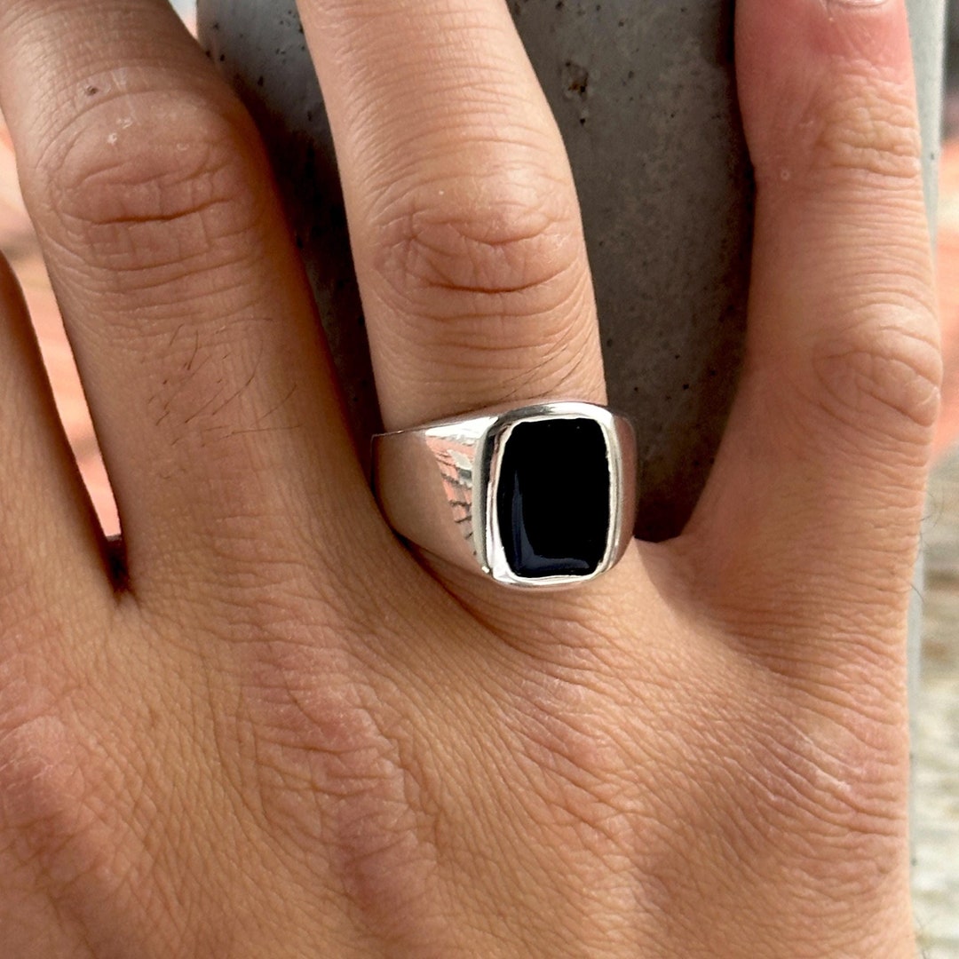 Black Onyx Signet Ring , Onyx Wedding Ring for Men , Square Onyx Ring ...