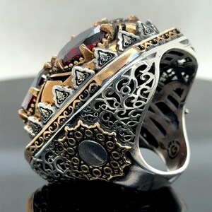 Men Silver Large Ruby Ring , Engraved Ottoman Silver Handmade Large Men ...