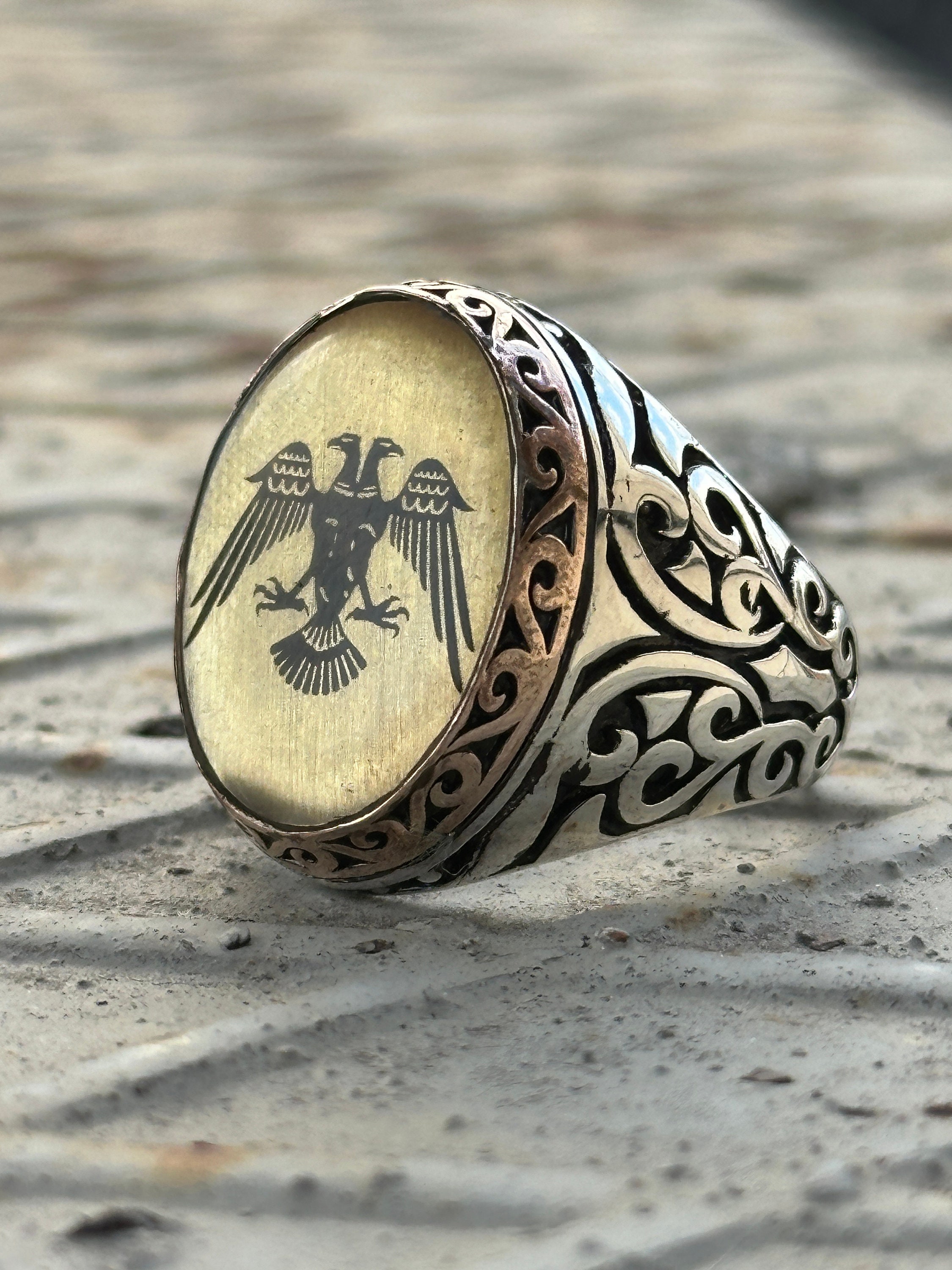 Man Handmade Eagle Ottoman Ring , Silver Eagle Ring , Double Headed ...