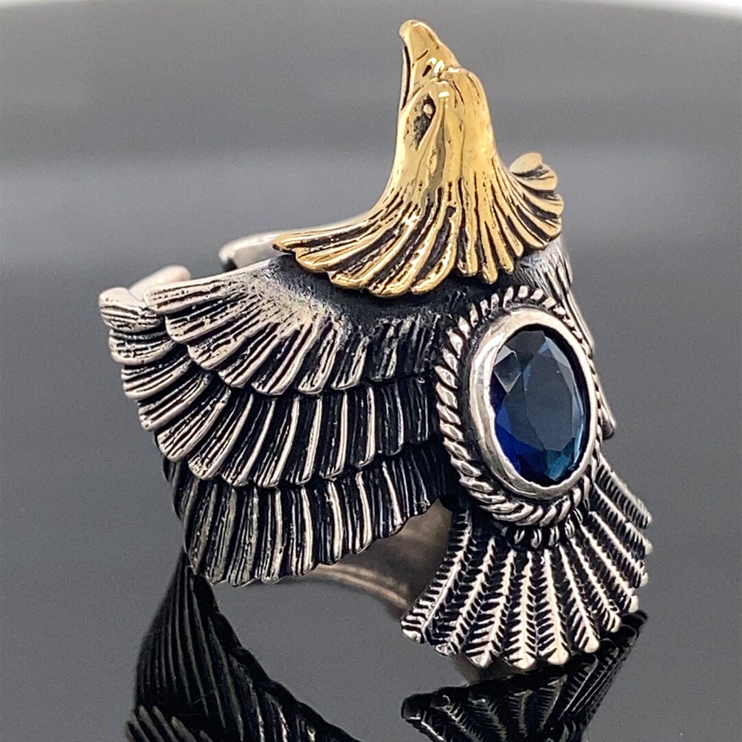 Silver Eagle Ring , Sapphire Stone Eagle Ring , Silver Biker Jewelry ...