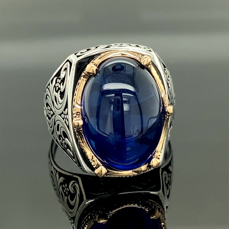 Men Handmade Ring , Green Stone Ring , Sterling Silver Vintage Ring ...