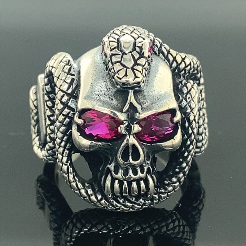 Sterling Silver Ruby Stone Eyes Skull Ring Men Silver Snake - Etsy