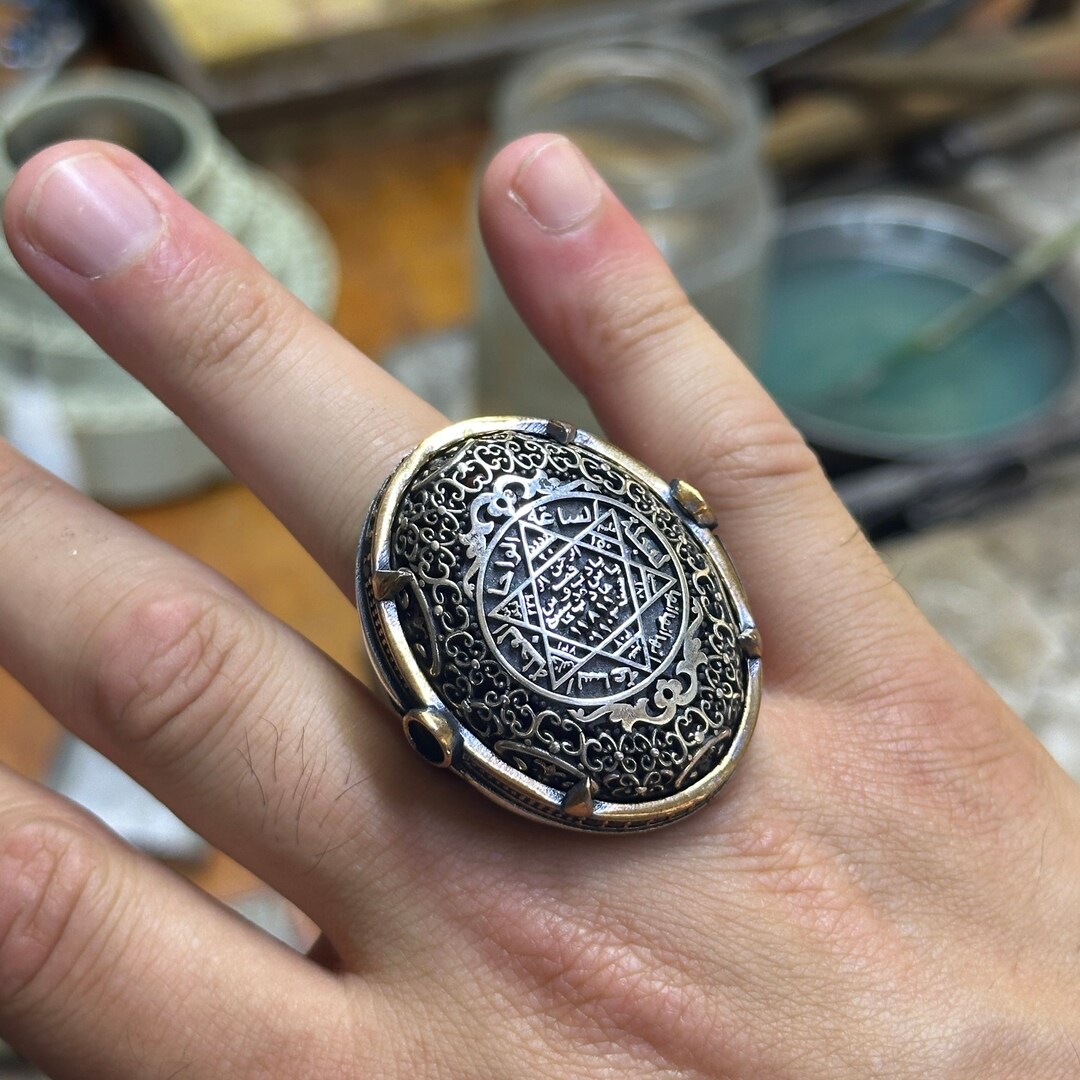 King Solomon Signet Ring, Large Seal of Solomon Signet Ring, Ottoman ...