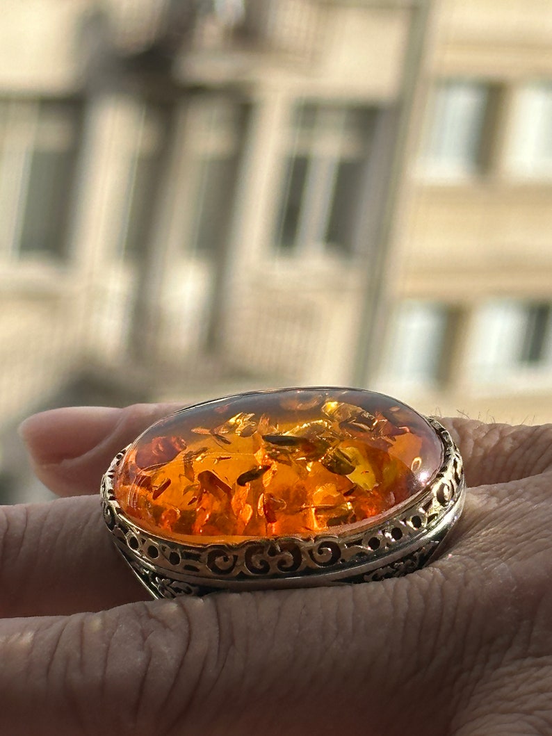 Baltic Amber Ring , Man Large Amber Stone Ring , Genuine Amber Ring ...