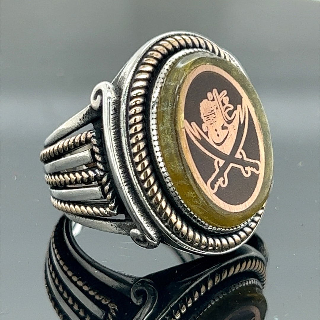 Silver Double Sword Ring Silver Amber Zulfiqar Sword Ring - Etsy