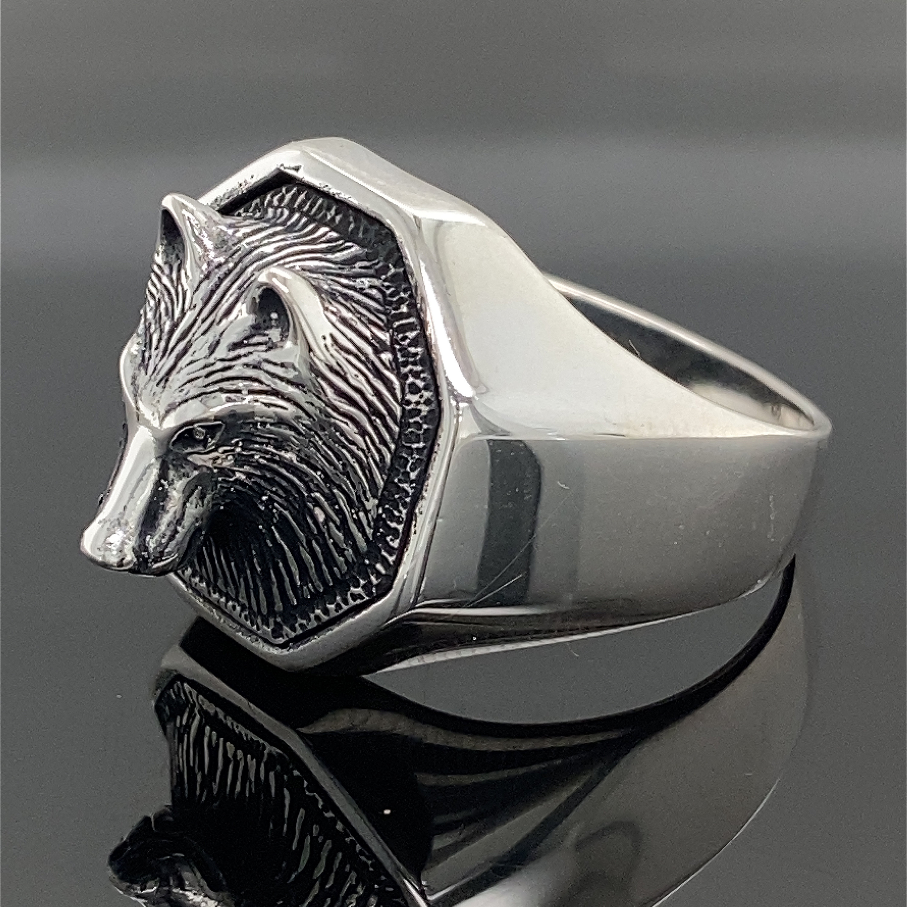 Silver Wolf Ring Men , Wild Wolf Head Ring , Silver Animal Ring , Oxide ...