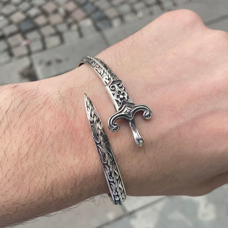 Silver Sword Warrior Bracelet Embroidered Sword Bracelet - Etsy