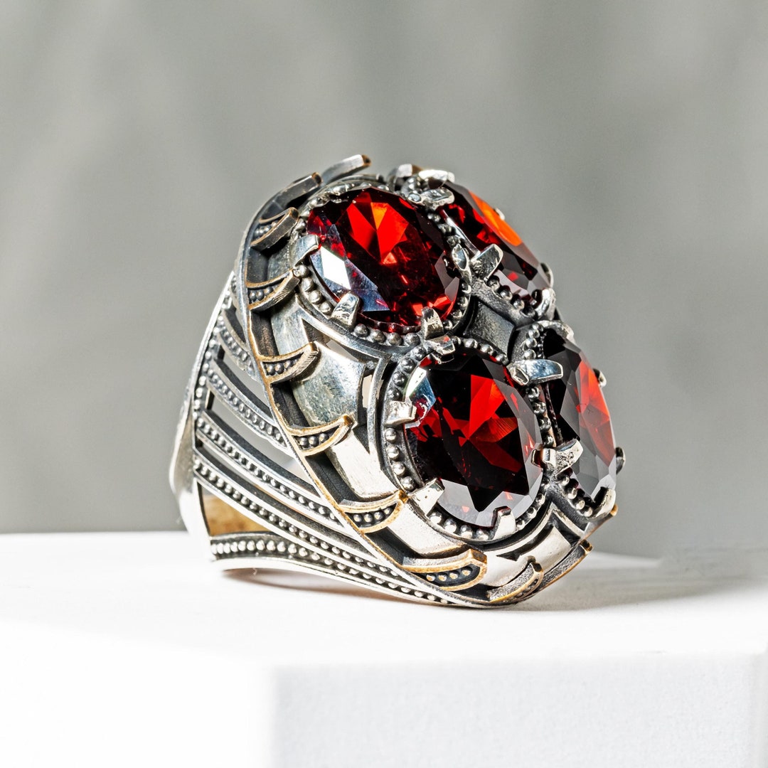 Man Handmade Ottoman Style Large Ruby Ring , Men Garnet Ring, Silver ...
