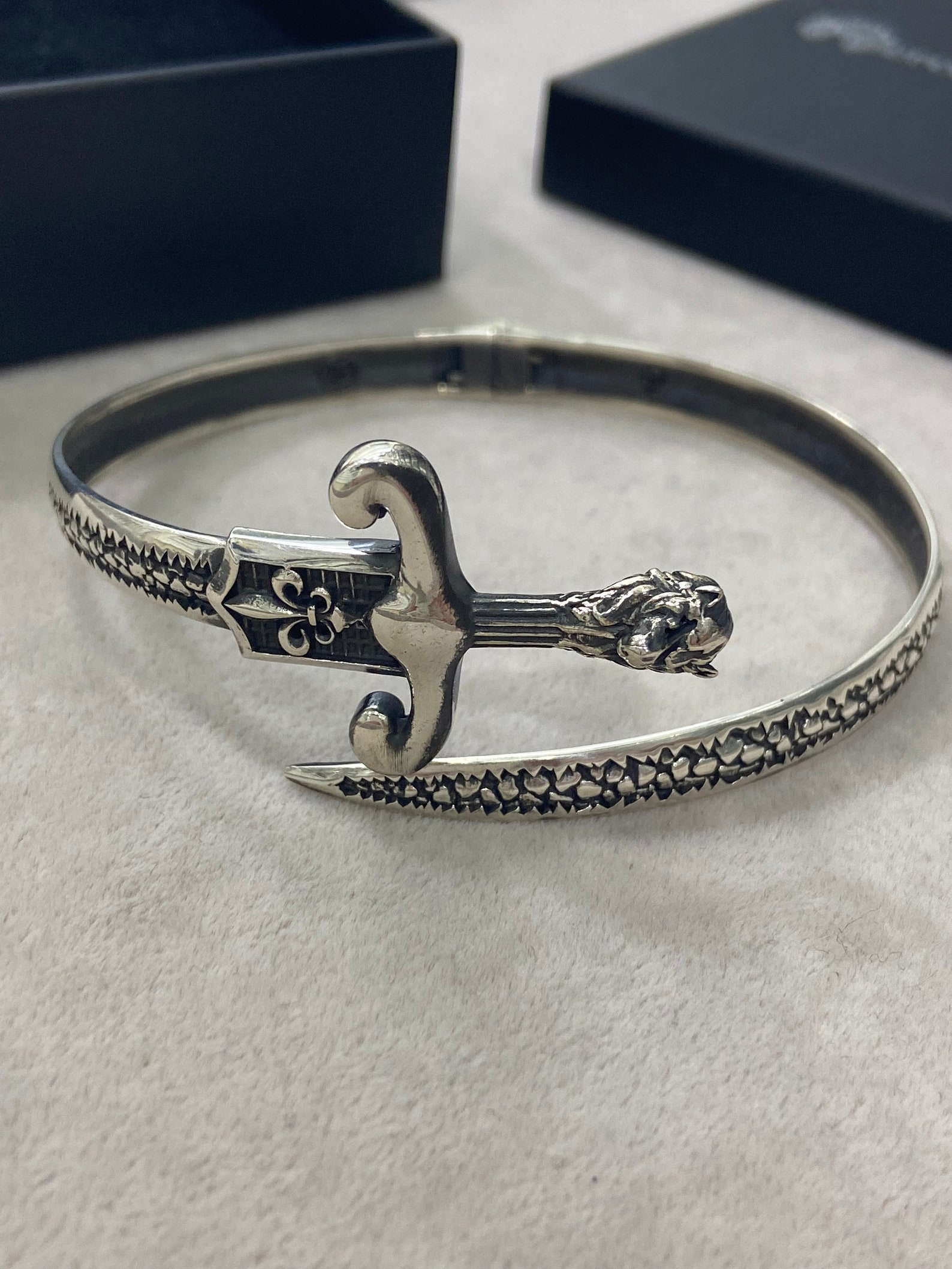 Men's Handmade Sword Bracelet , Silver Sword Bracelet , Open Cuff ...