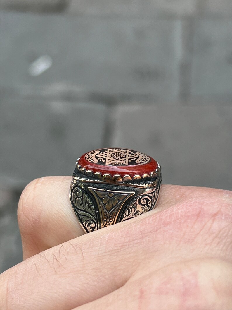 Seal of Solomon Ring , Natural Amber Stone Ring , Silver Solomon Seal ...