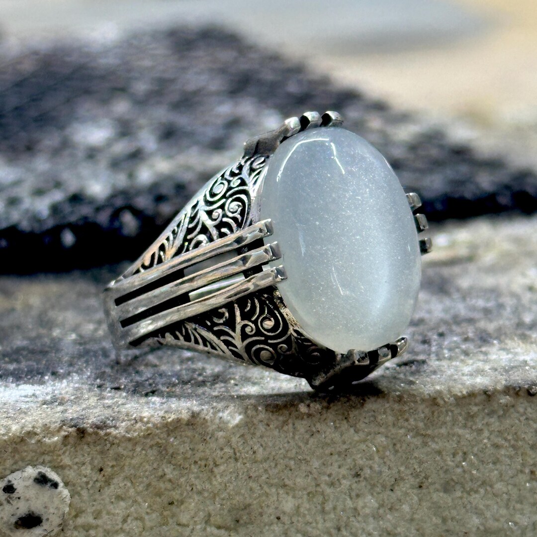 Men Engraved Moonstone Ring , Natural Moonstone Ring, Handmade Silver ...