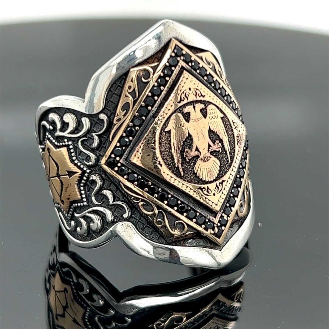 Silver Thumb Ring , Double Headed Eagle Thumb Ring , Men Silver Archer ...