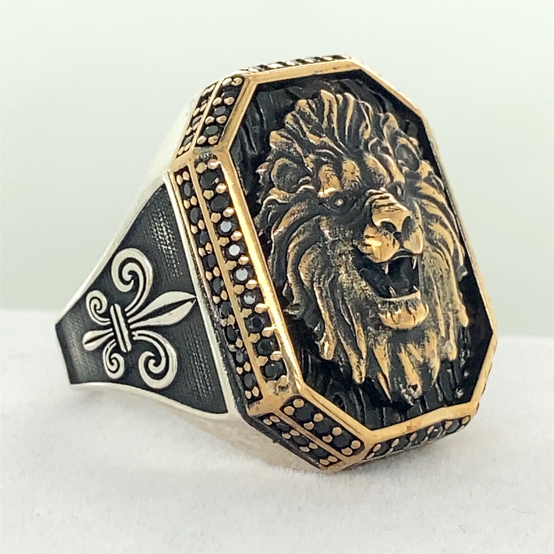 Handmade Wild Lion Silver Men Ring , Lion Head Signet Ring , Oxized ...