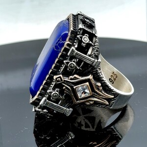Silver Large Lapis Lazuli Ring, Natural Blue Lapis Signet Ring, Men ...