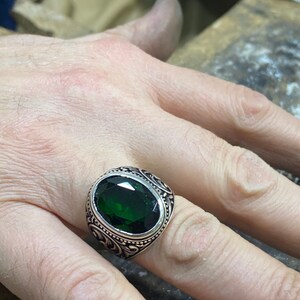 Men Handmade Ring , Green Stone Ring , Emerald Stone Ring , Sterling ...