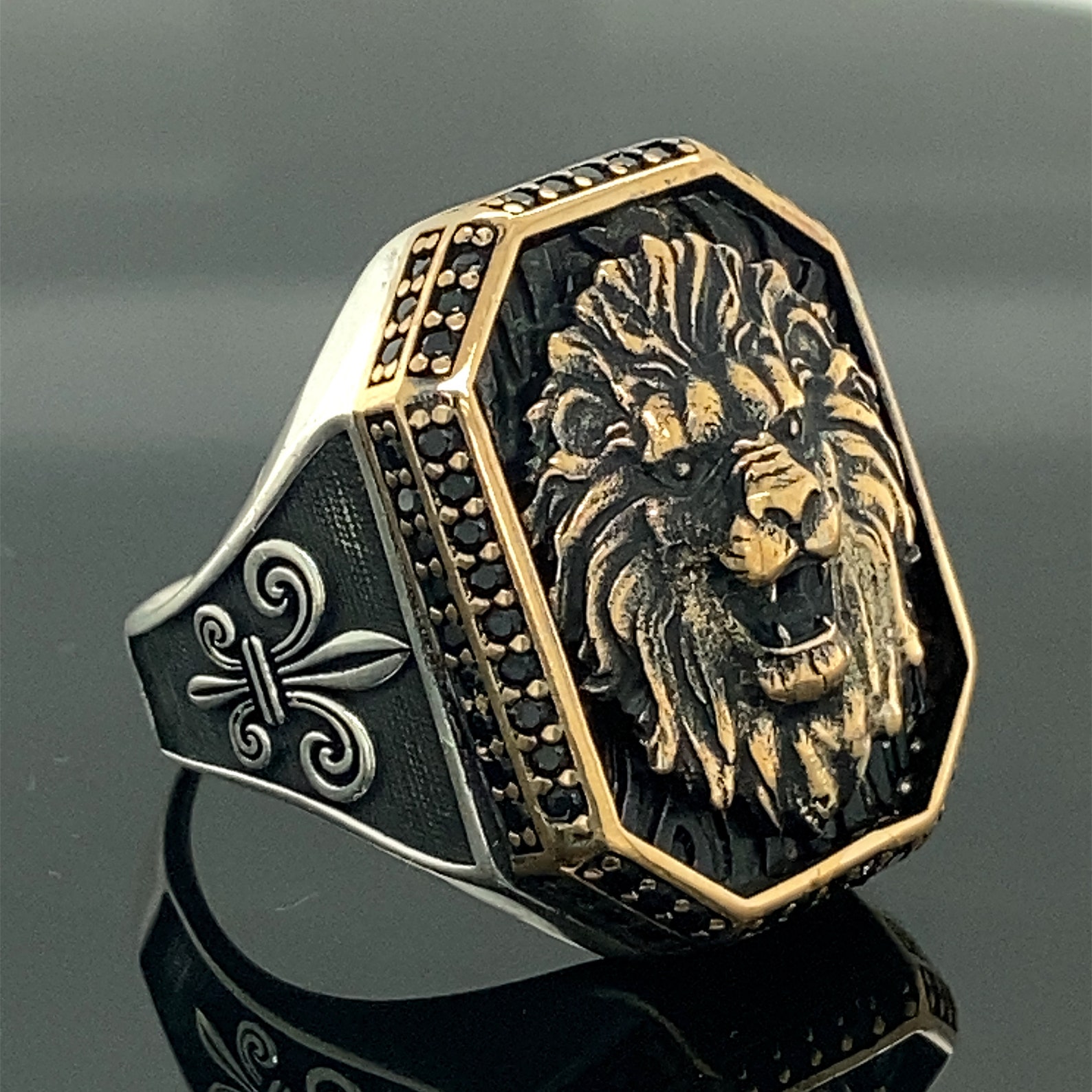 Handmade Wild Lion Silver Men Ring , Lion Head Signet Ring , Oxized ...