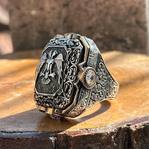 Large Unique Silver Eagle Ring , Men Handmade Eagle Signet Ring ...