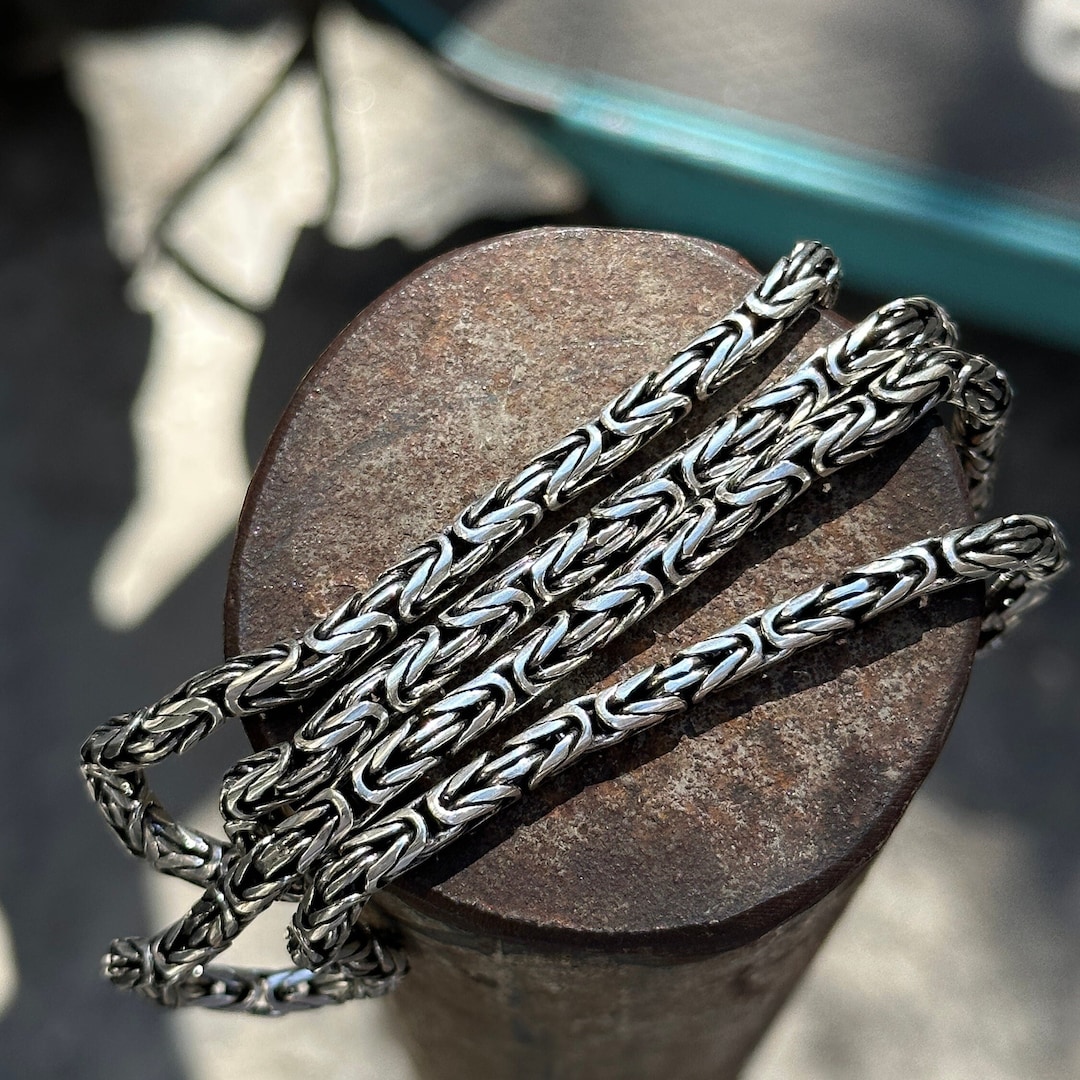 925 Sterling Silver Byzantine Chain Necklace , Bali Chain Pendant ...