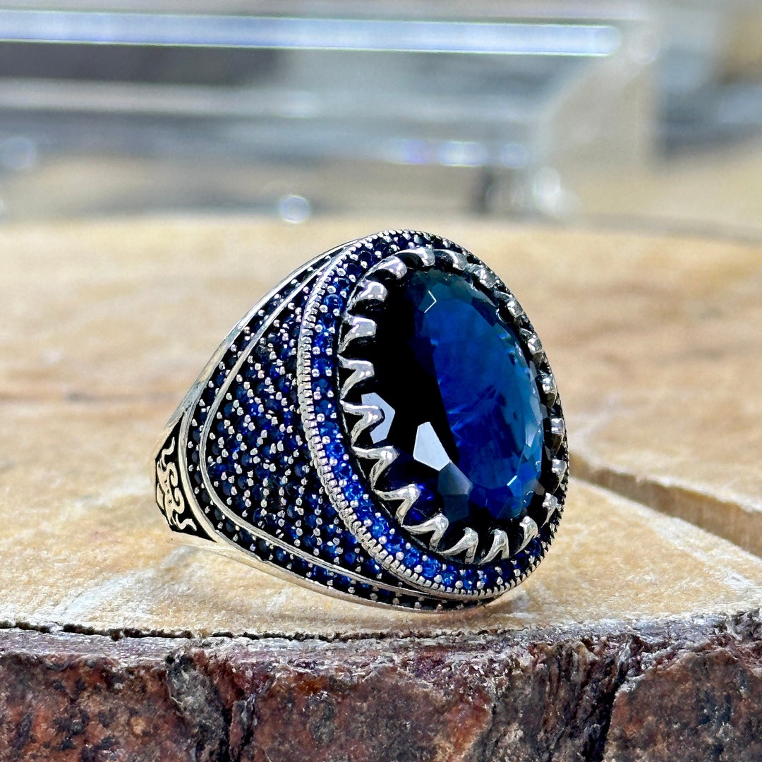 Men Blue Sapphire Stone Ring , Man Sapphire Stone Ring ,men Ottoman ...