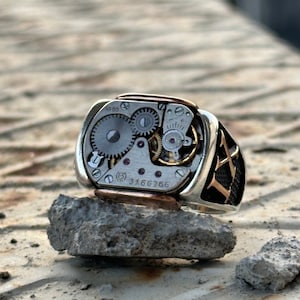 Silver Clock Ring , Clock Mechanism Ring , Swiss Ring , Reversible ...