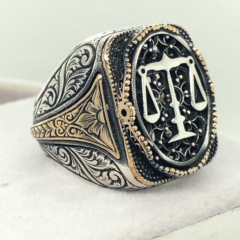 Silver Scale Ring , Men Handmade Libra Ring , Lawyer Ring , Silver ...