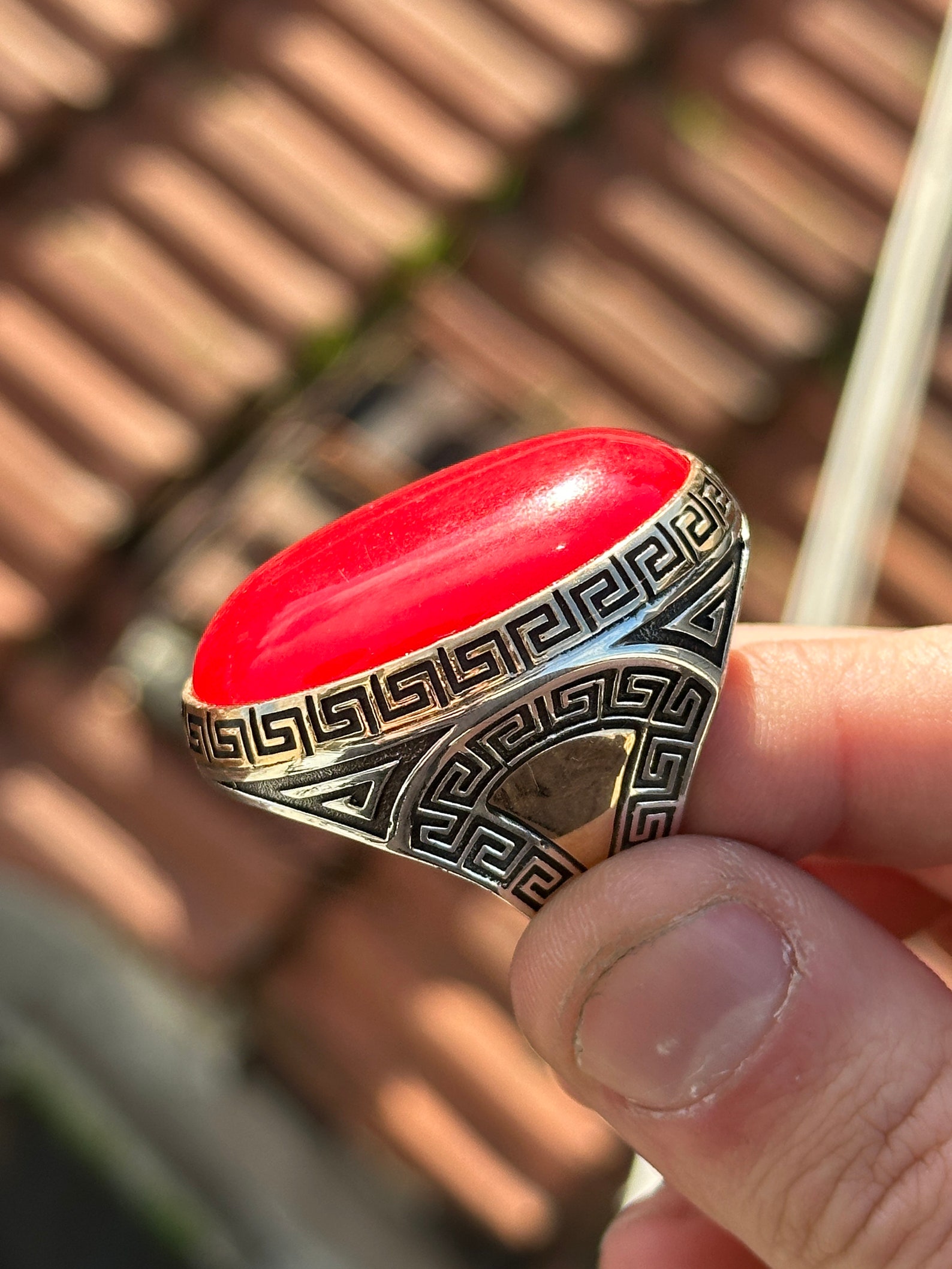 Large Red Jade Stone Ring , Silver Large Stone Ring , Ottoman Style ...