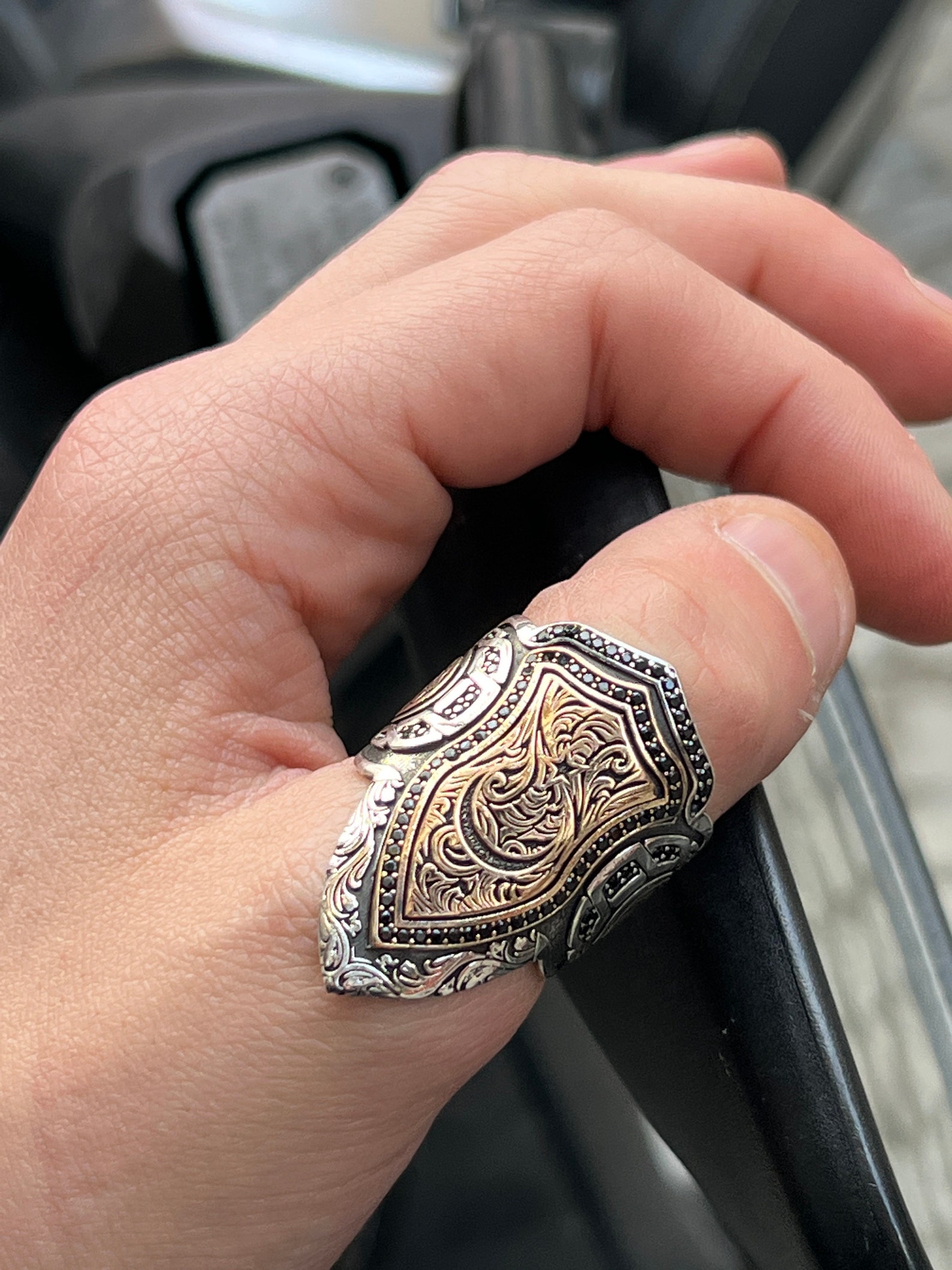 Silver Thumb Ring , Men Archer Ring , Silver Zihgir Ring , Embroidered ...