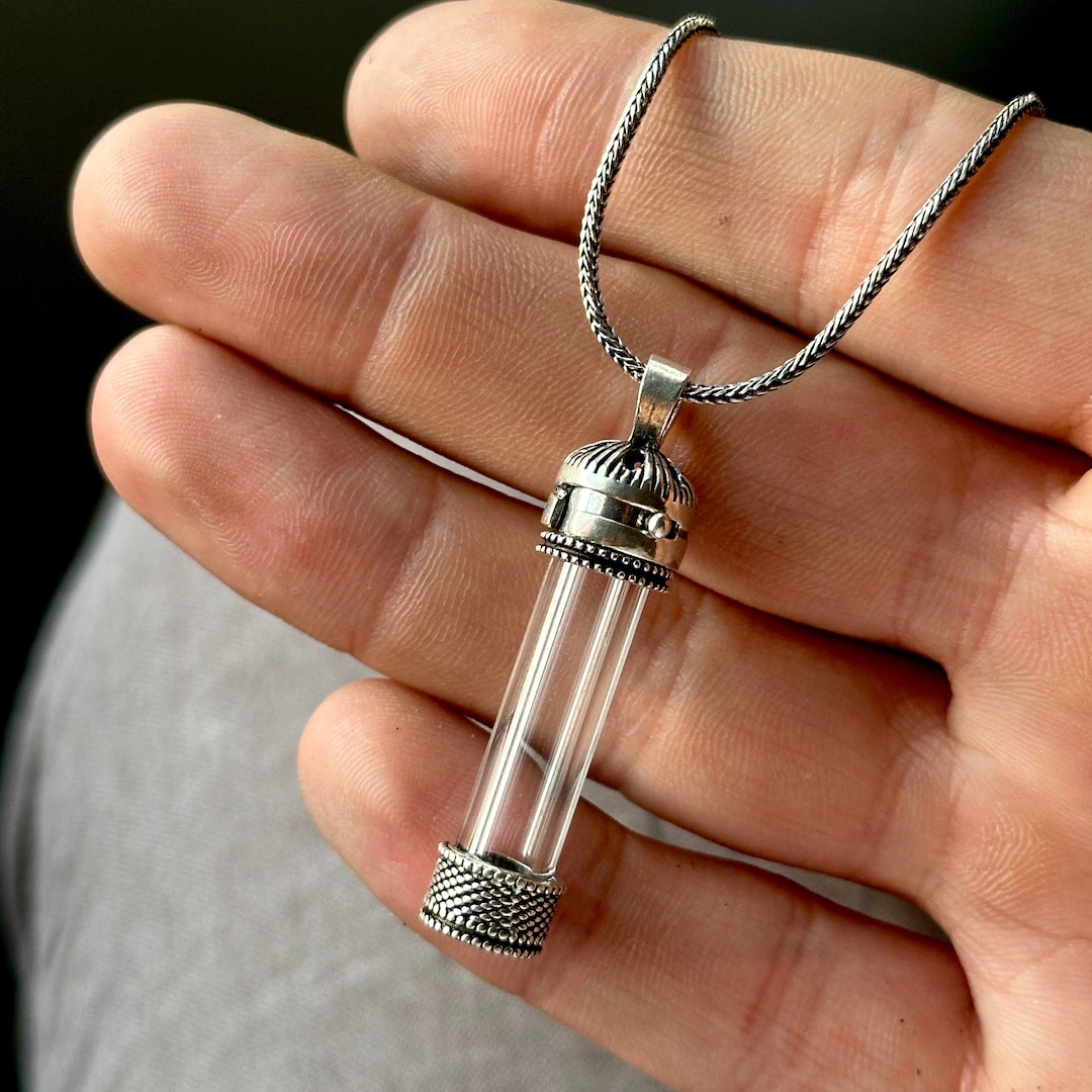 Silver Glass Box Necklace, Prayer Box Pendant , Vial Tube Pendant ...