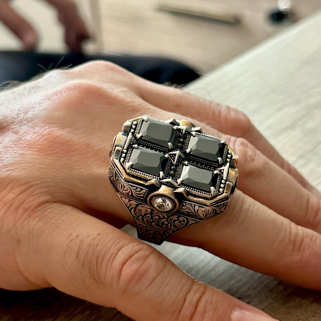 Men Black Onyx Ring , Large Black Onyx Ring, Mens Handmade Big Ring ...