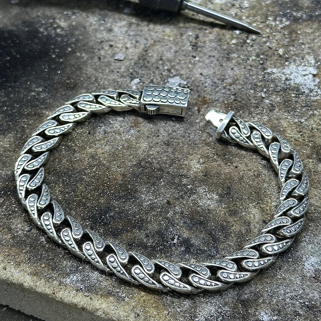 Solid 925 Sterling Silver Bracelet , Cuban Chain Bracelet , Silver ...