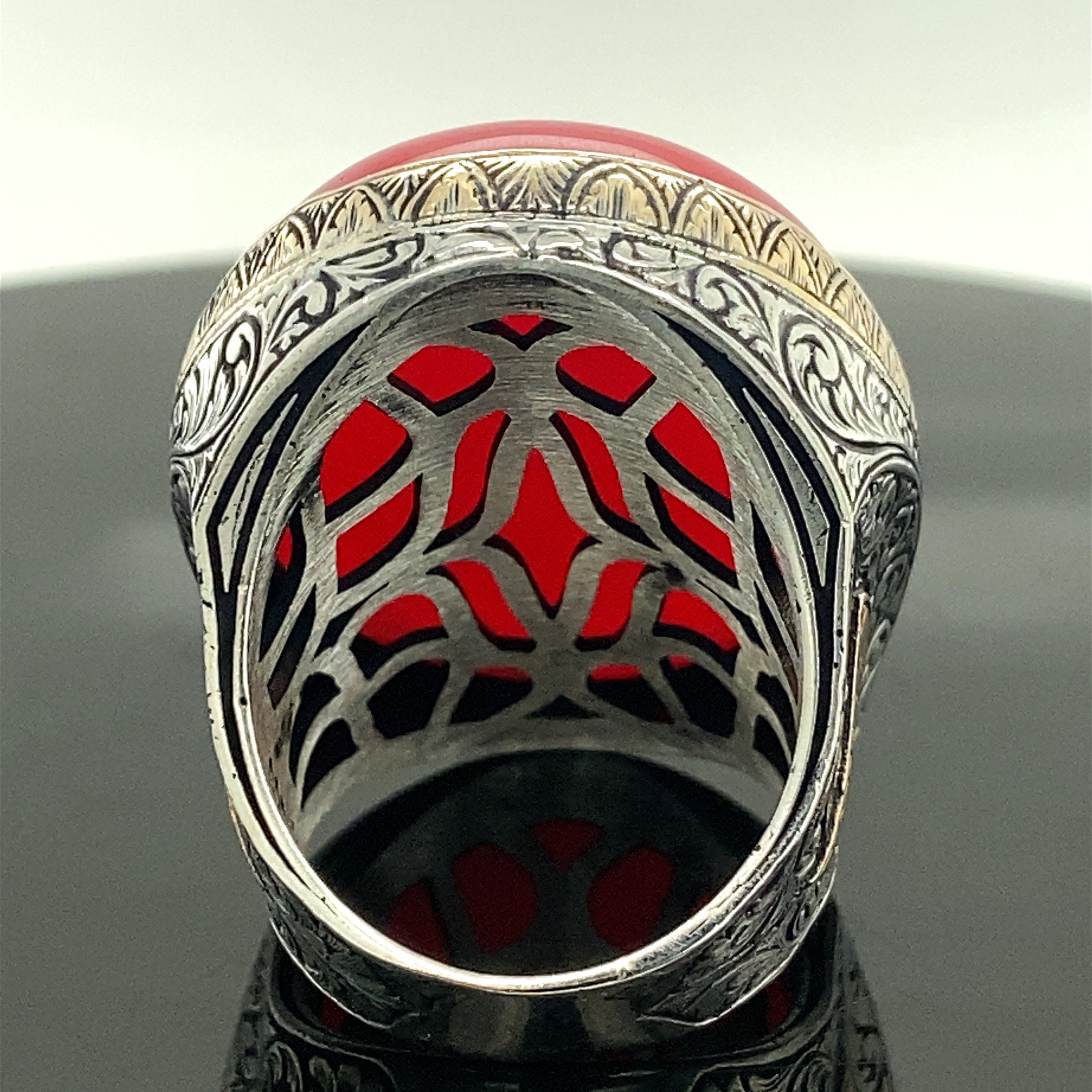 Man Red Jade Stone Ring , Silver Large Stone Ring , Ottoman Style ...