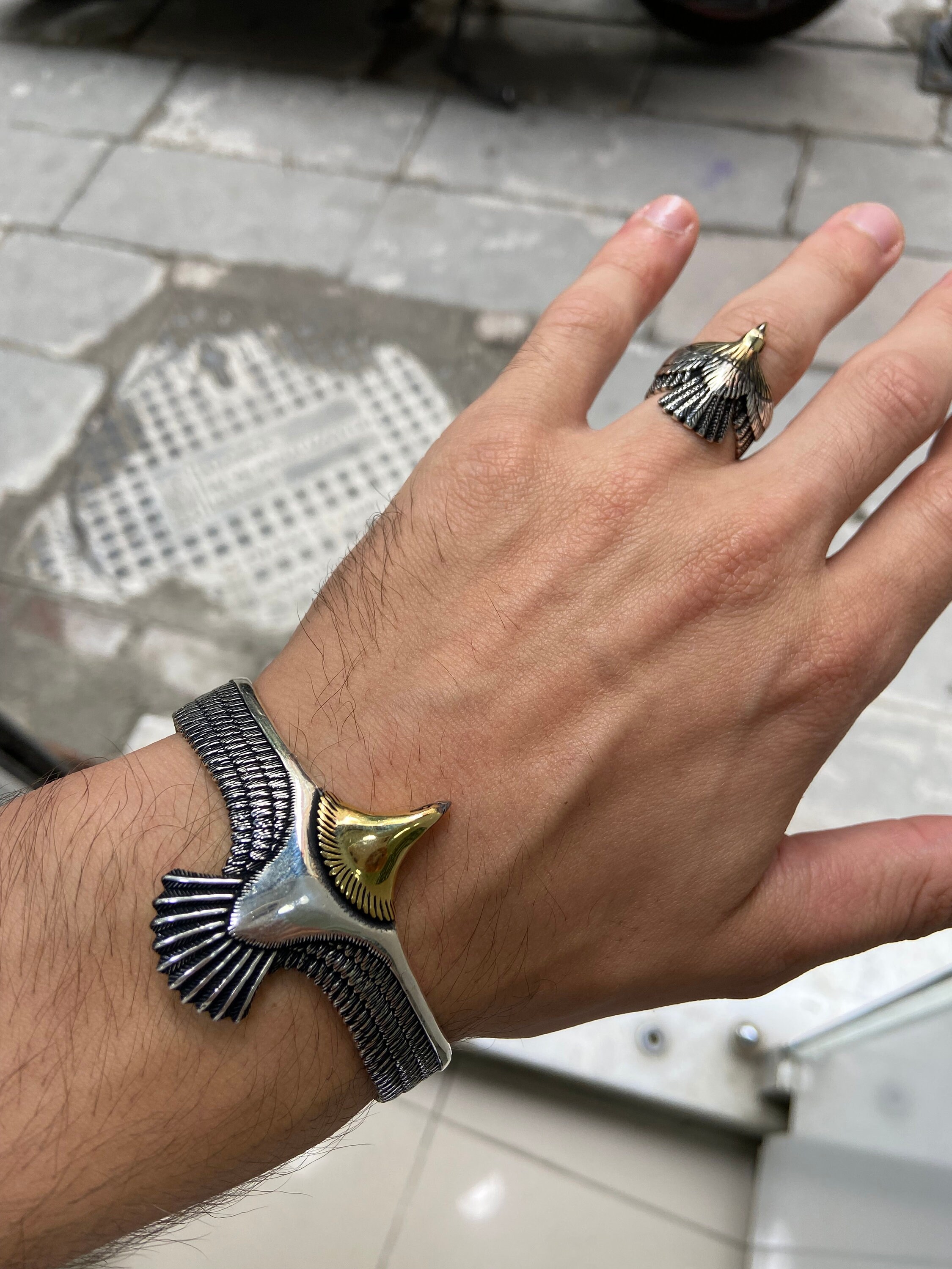 Silver Eagle Bracelet and Eagle Ring Men Eagle Ring Unisex - Etsy