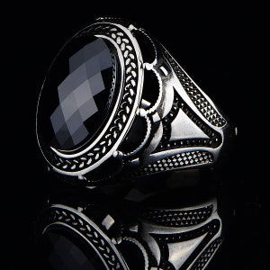 Man Black Stone Ring , Silver Black Zircon Men's Ring , Ottoman Style ...