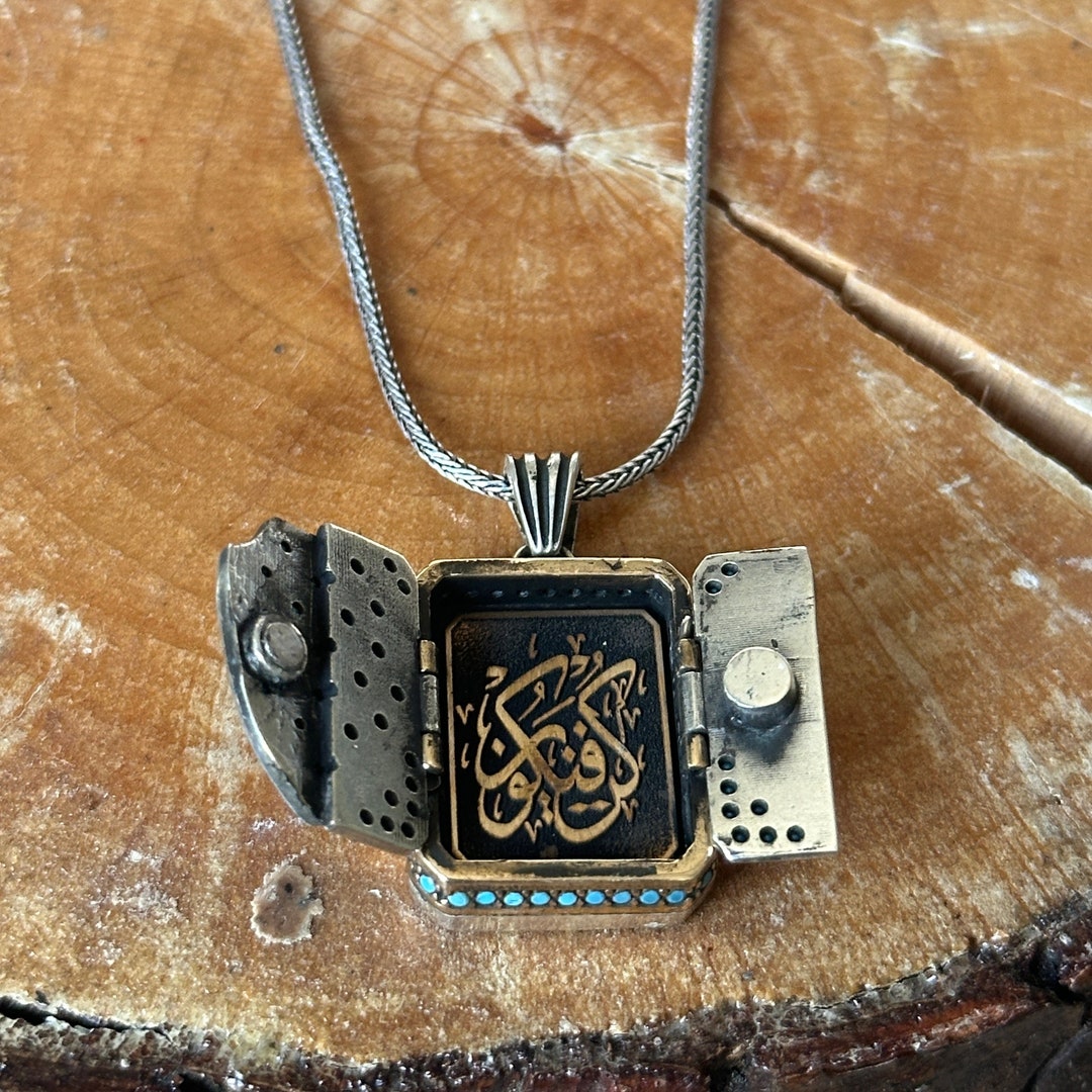 Silver Box Pendant , İslamic Prayer Box Necklace, Turquoise Stone ...
