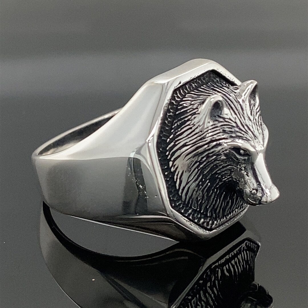 Silver Wolf Ring Men , Wild Wolf Head Ring , Silver Animal Ring , Oxide ...