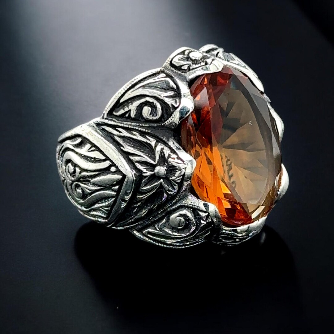 Silver Handmade Sultanite Gemstone Ring , Engraved Silver Large Unique ...