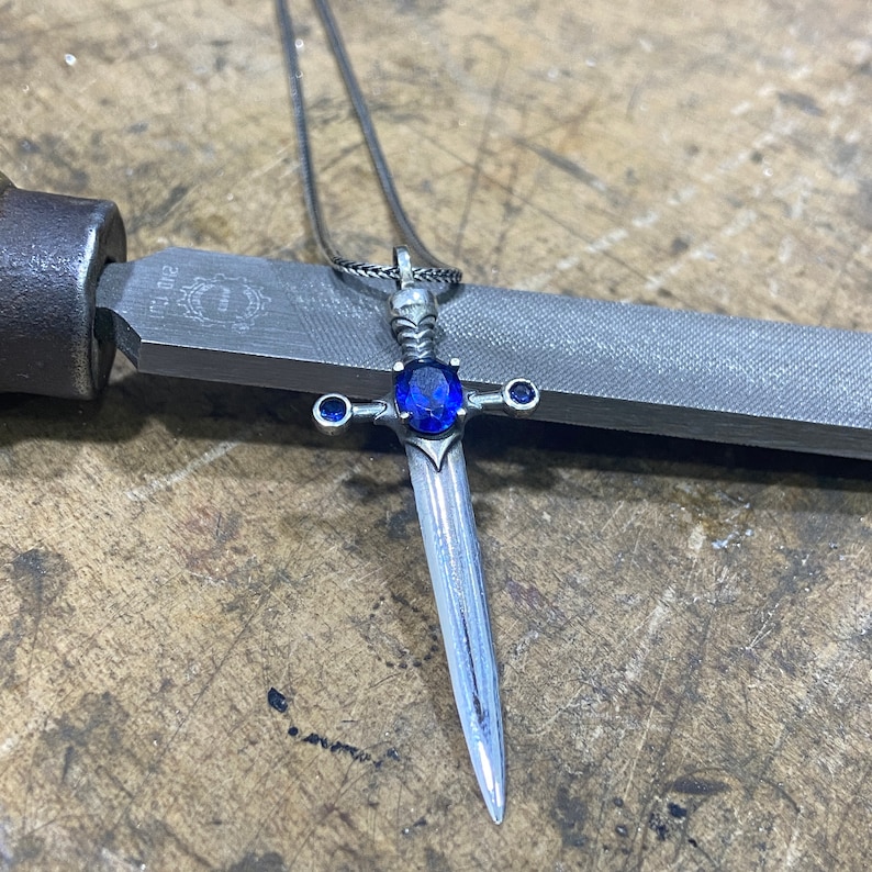 Silver Sword Pendant Sapphire Stone Sword Necklace Silver - Etsy