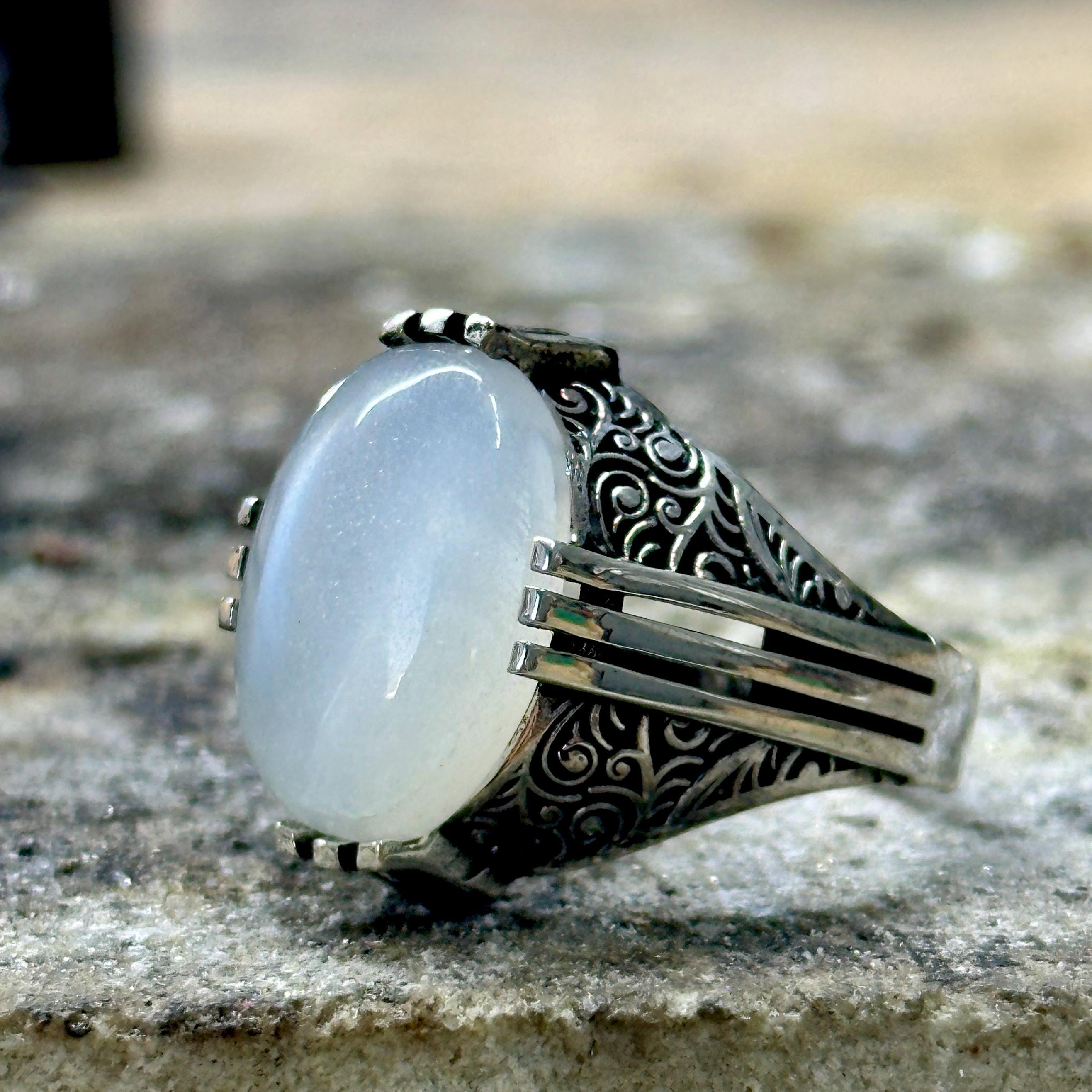 Men Engraved Moonstone Ring , Natural Moonstone Ring, Handmade Silver ...