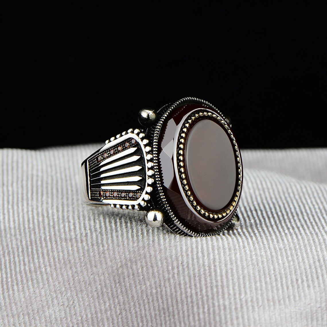 Men Handmade Agate Stone Silver Ring , Red Stone Silver Ring , Ottoman ...