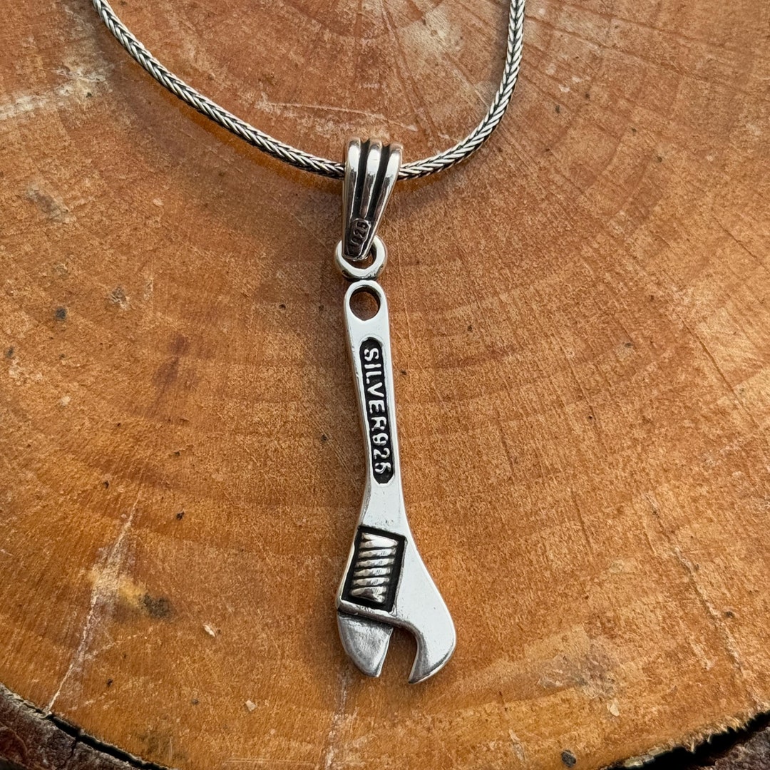 Silver Wrench Necklace, Wrench Tool Pendant, Tool Pendant Necklace ...