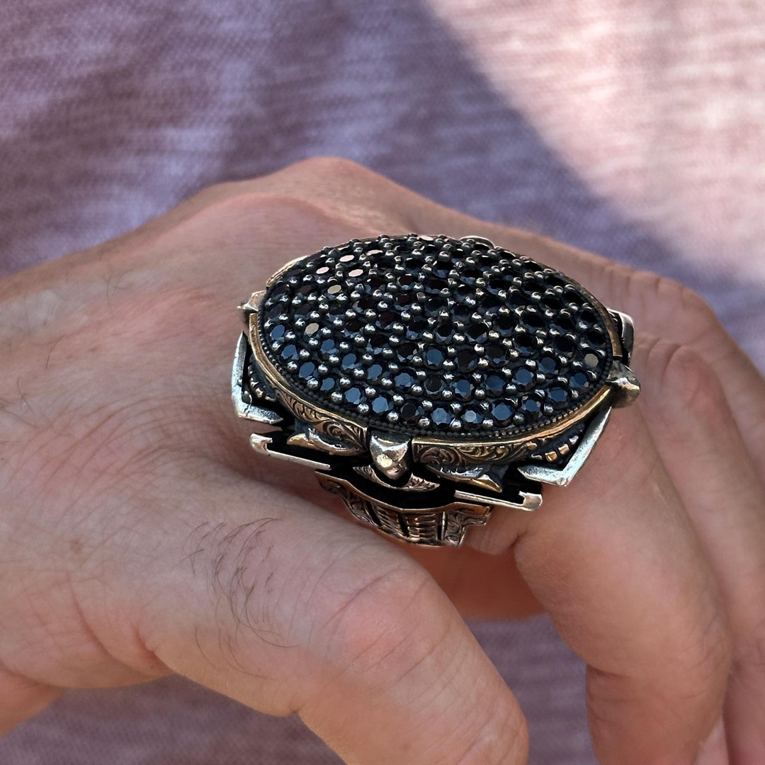 Silver Large Black Micro Onyx Ring , Mens Handmade Big Ring , Men ...