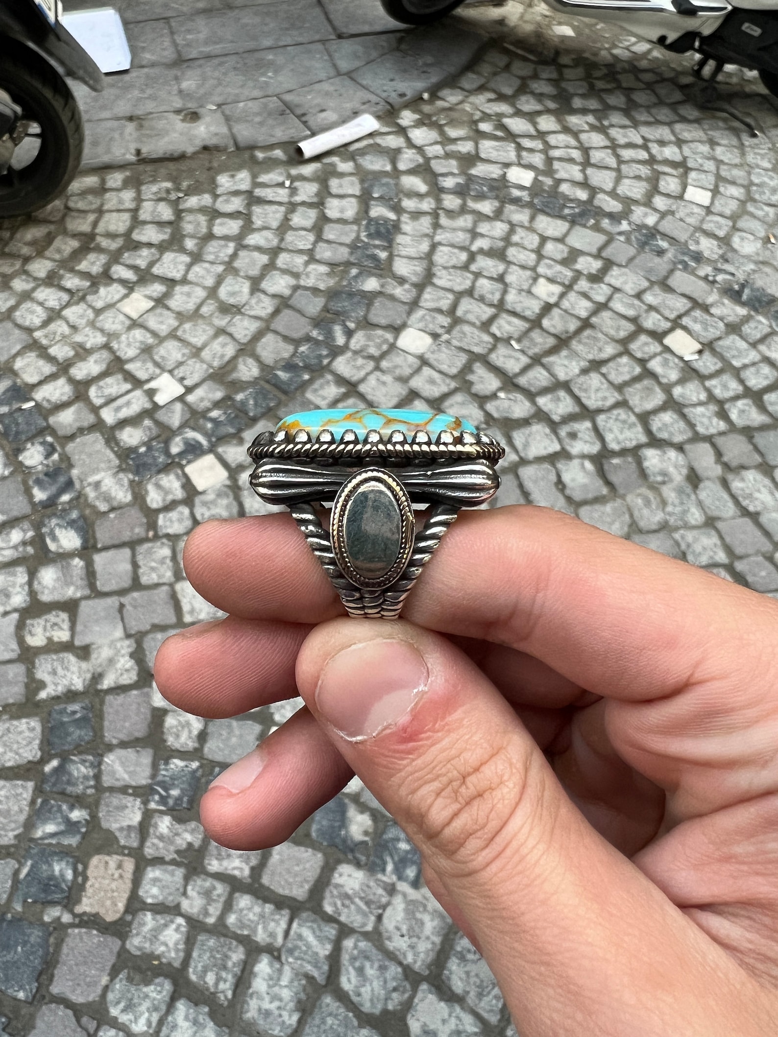 Men Silver Turquoise Stone Ring , Silver Large Square Ring , Ottoman ...