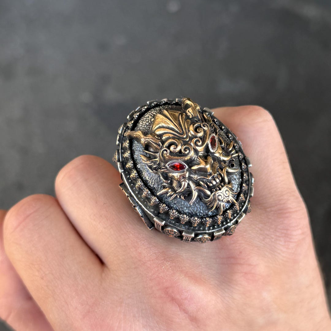 Silver Large Mahakala Ring, Ruby Eyes Mahakala Ring, Turkish Handmade ...