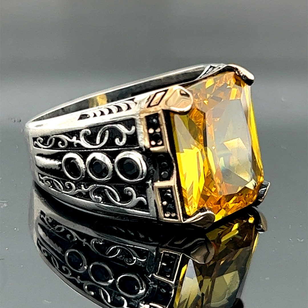Yellow Citrine Stone Ring , Sterling Silver Ring , Turkish Handmade ...