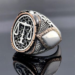 Man Silver Silver Scale Signet Ring , Men Handmade Libra Ring , Silver ...
