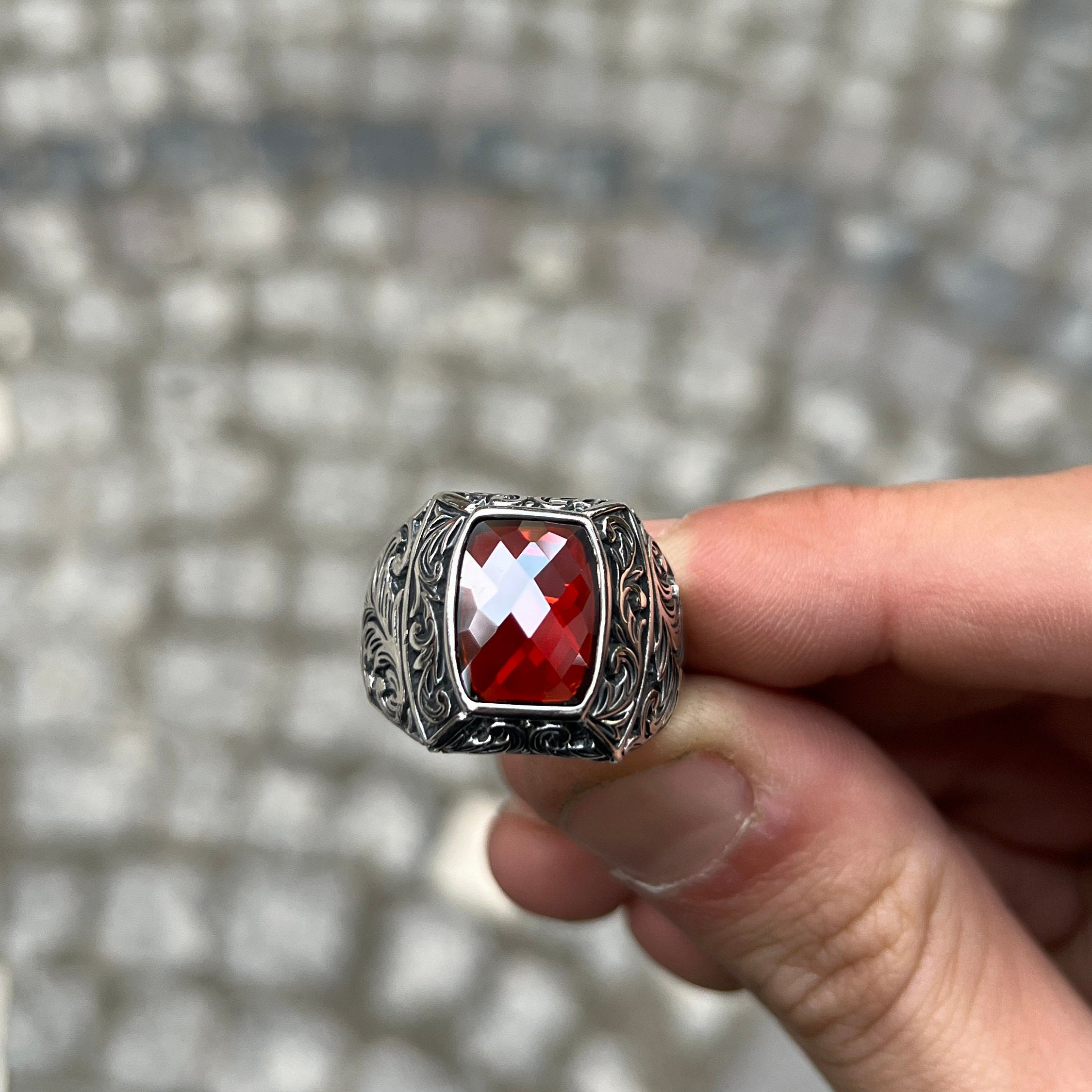 Silver Red Stone Ring Silver Ruby Stone Ring Ottoman - Etsy